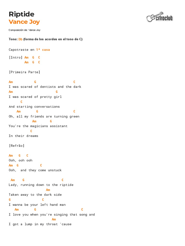 Vance Joy - Riptide | PDF | Songs Written | Songs