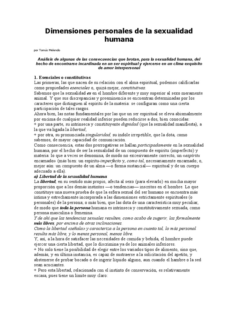 Dimensiones Personales de La Sexualidad Humana | PDF | Amor | Sexualidad
