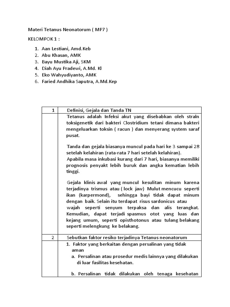 Gejala dan Penanganan Tetanus Neonatorum | PDF