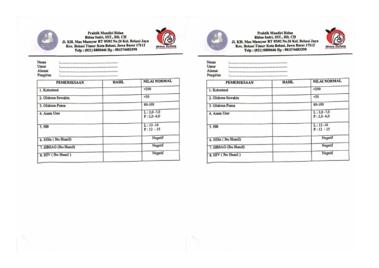 Form Hasil Lab Bidan Indri | PDF