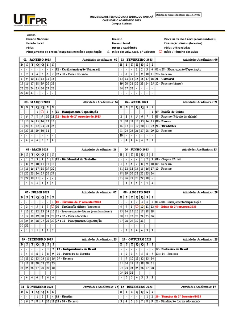 SEI - UTFPR - 3100518 - Grad. - Calendário Acadêmico | PDF