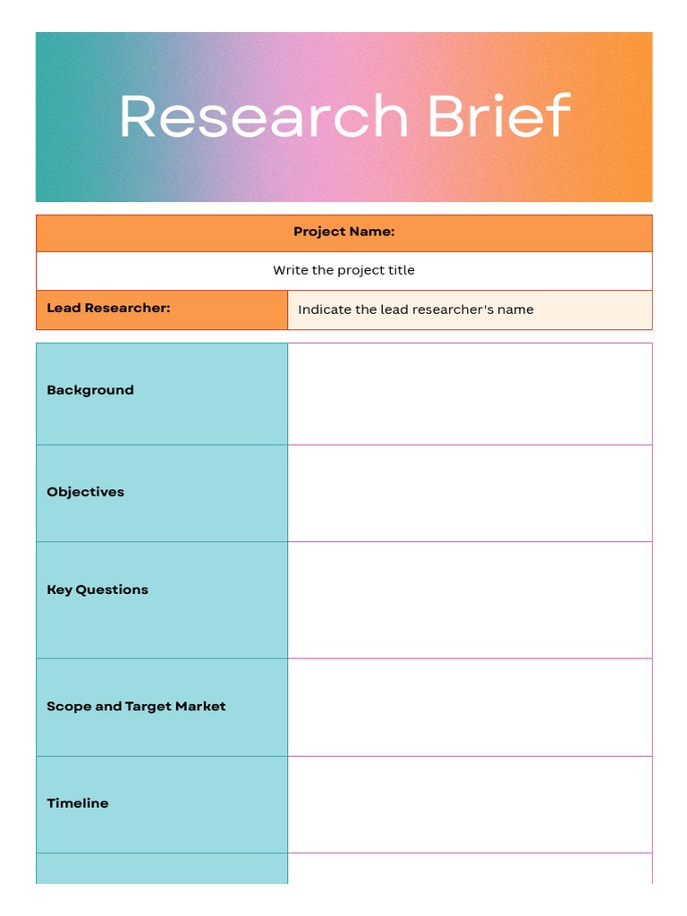 Research Brief Doc in Orange Teal Pink Soft Pastels Style | PDF