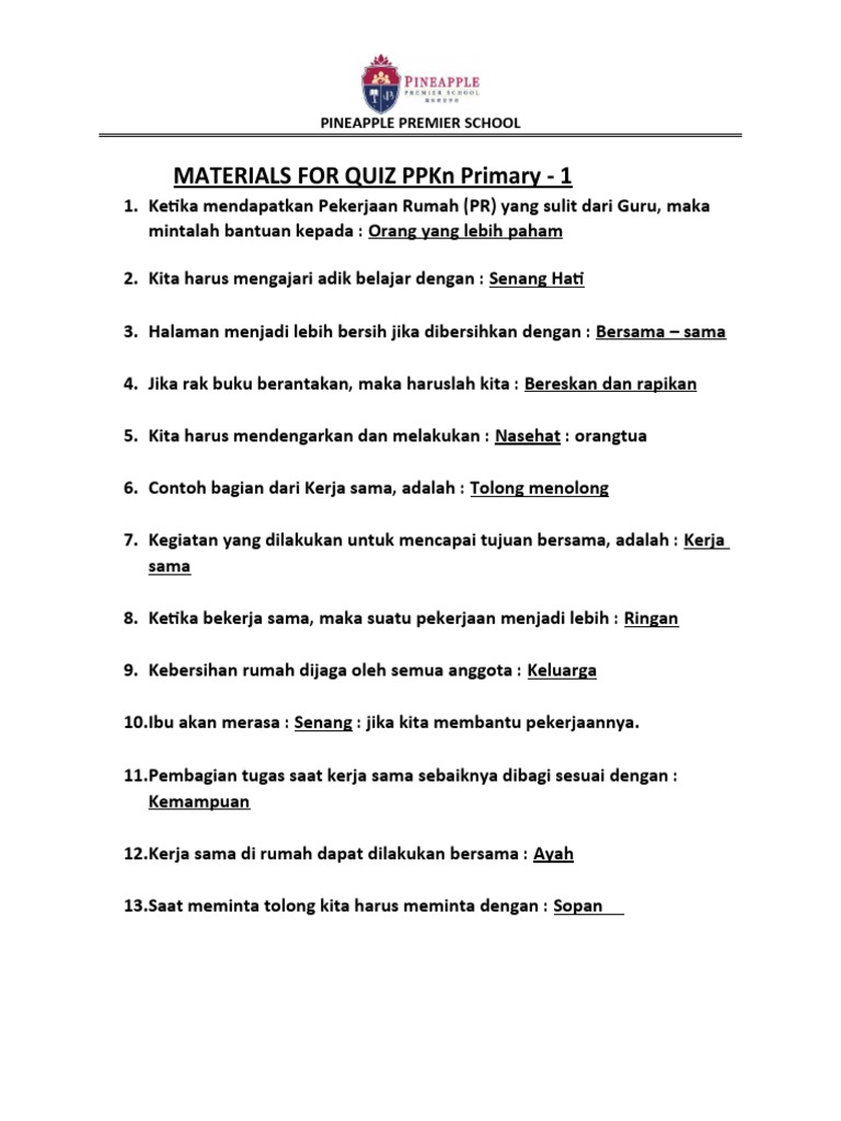 Materials For Quiz PPKN P1 | PDF