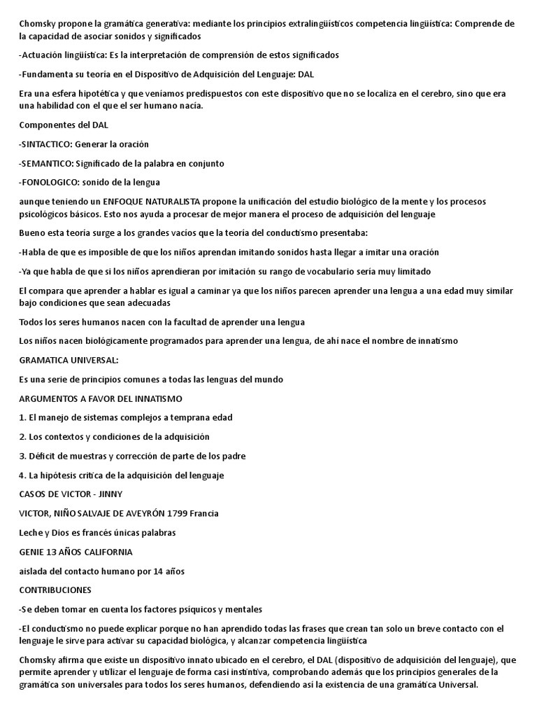 Chomsky Propone La Gramática Generativa PDF | PDF | Aquisición de ...