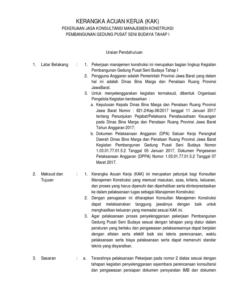 KAK PEMBANGUNAN GEDUNG PUSAT SENI BUDAYA 2017 - Jadi | PDF | Bisnis | Teknologi & Rekayasa