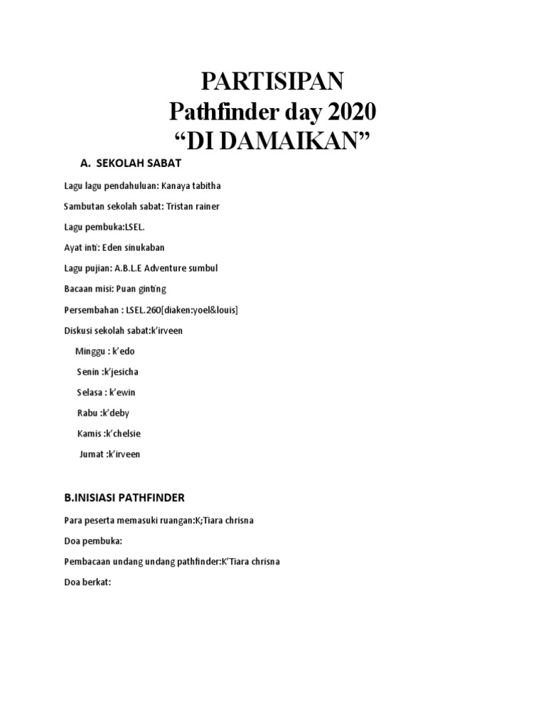 Lagu dalam Acara Pathfinder Day 2020 | PDF | Seni | Agama & Spiritualitas