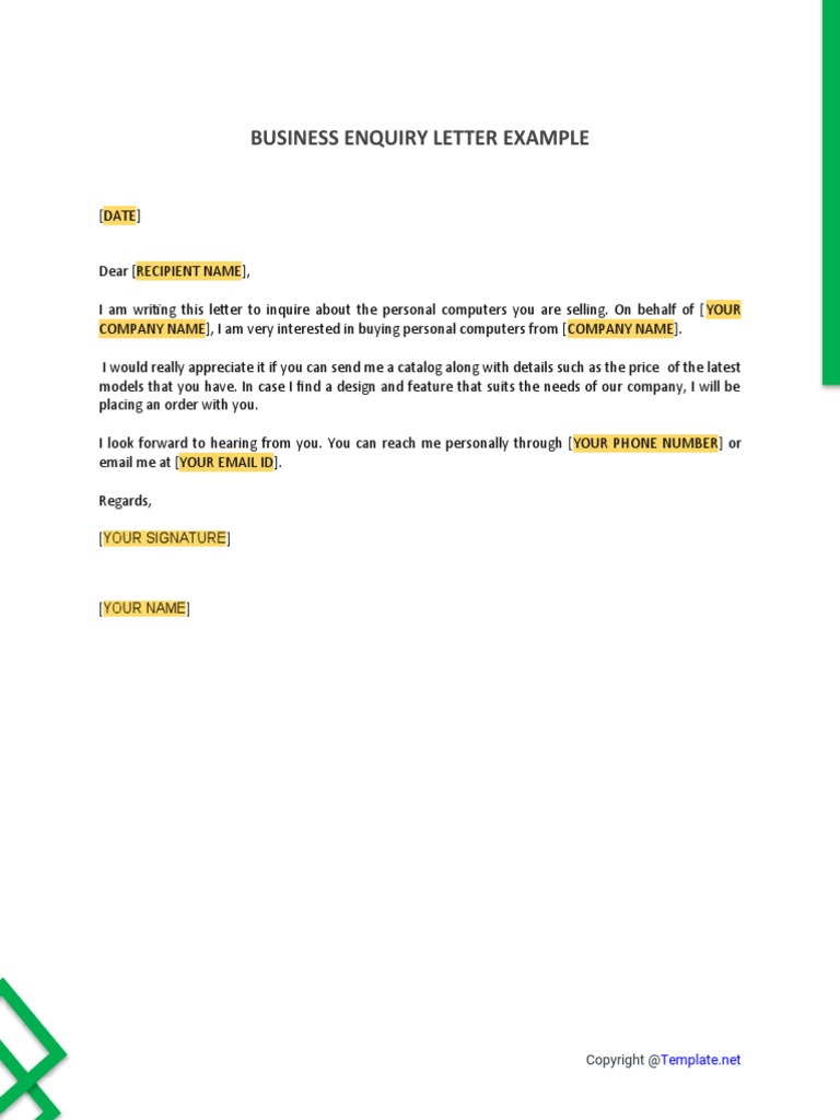 Business Enquiry Letter Example | PDF