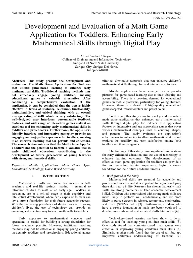 Development and Evaluation of A Math Game Application For Toddlers ...