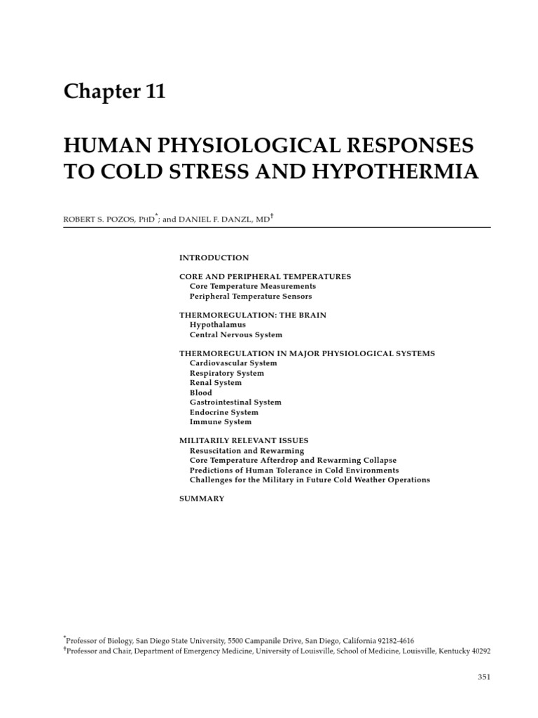 Ch11 HumanPhysiologicalResponsestoColdStressandHypot | PDF | Hypothermia | Thermoregulation