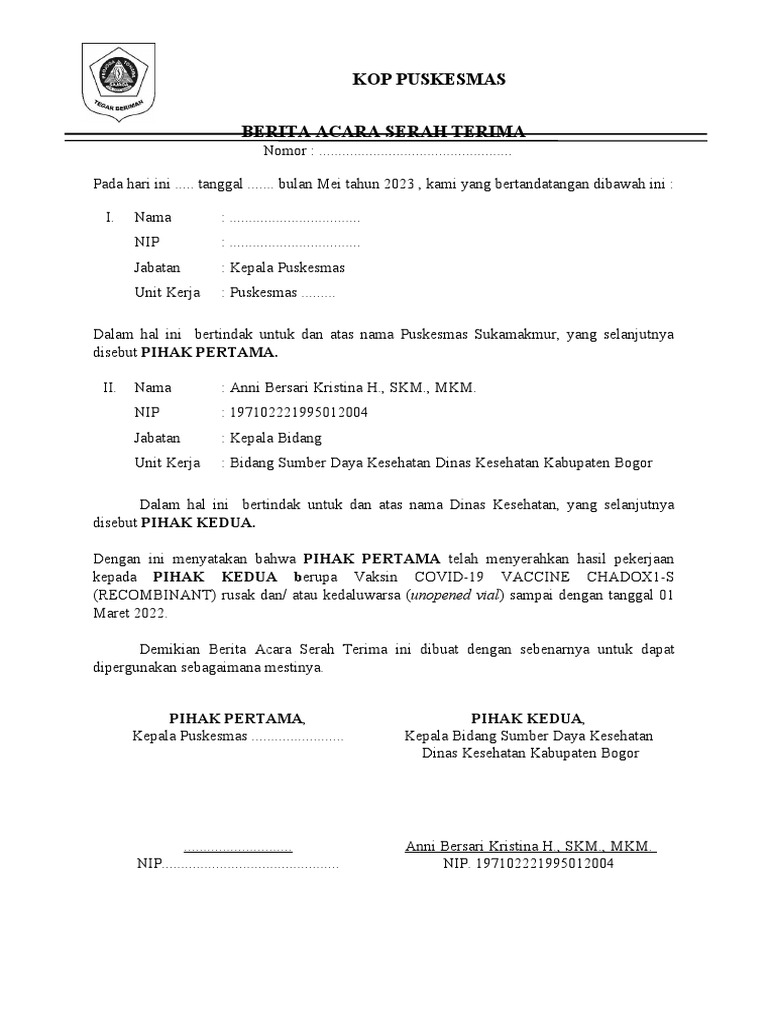 Contoh Surat BERITA_ACARA_SERAH_TERIMA_vaksin.docx | PDF Contoh Surat BERITA_ACARA_SERAH_TERIMA_vaksin.docx | PDF