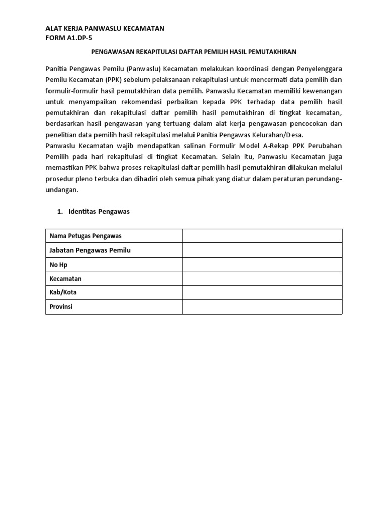 REV - Pengawas Rekapitulasi Daftar Pemilih Hasil Pemutakhiran | PDF
