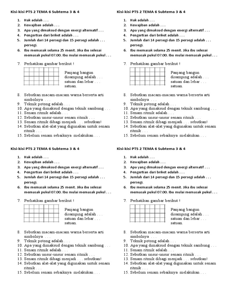 Kisi-Kisi PTS 2 Tema 6 Sub 3&4 | PDF
