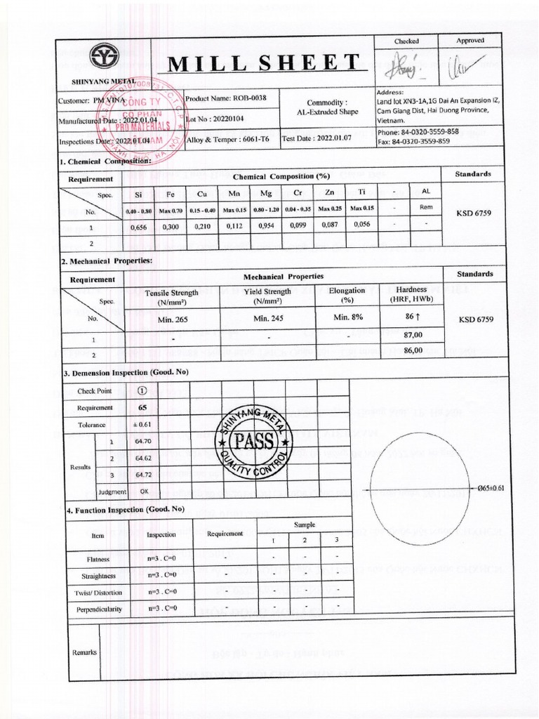 Millsheet A6061 Phi 65 PDF | PDF