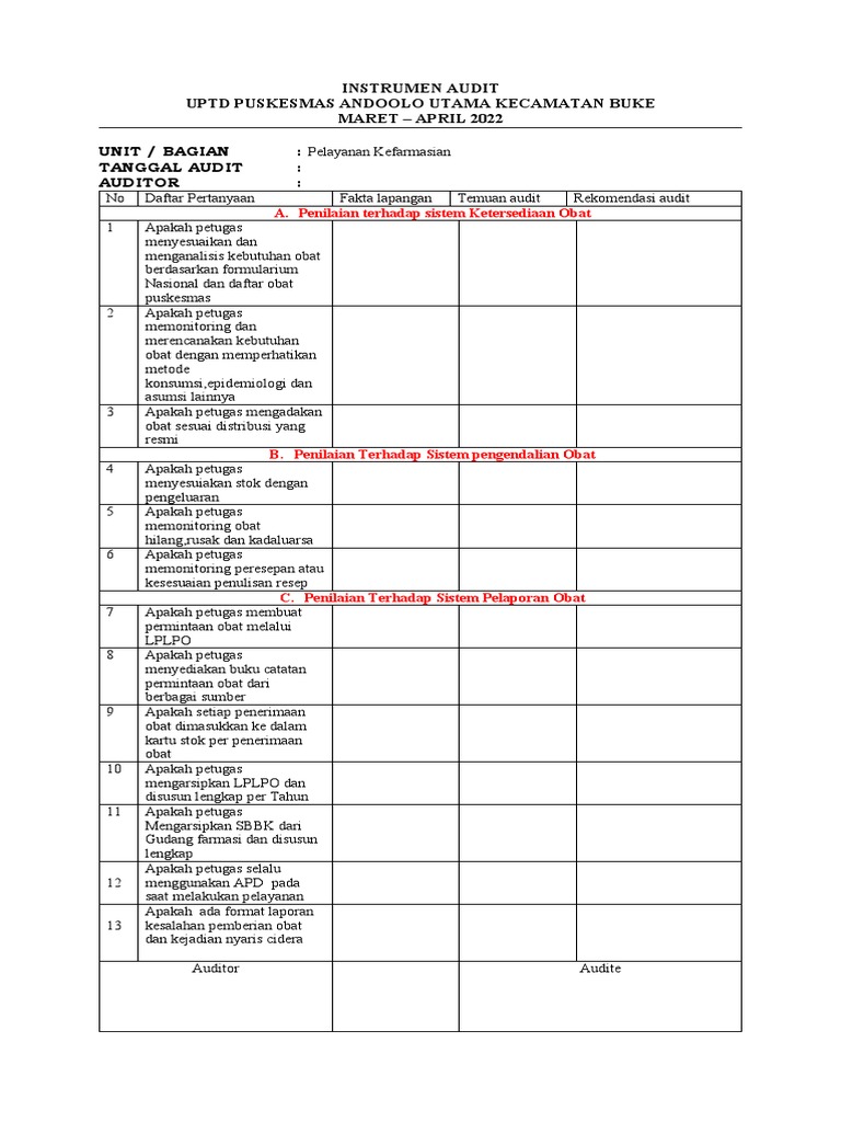 INSTRUMEN AUDIT Farmasi | PDF