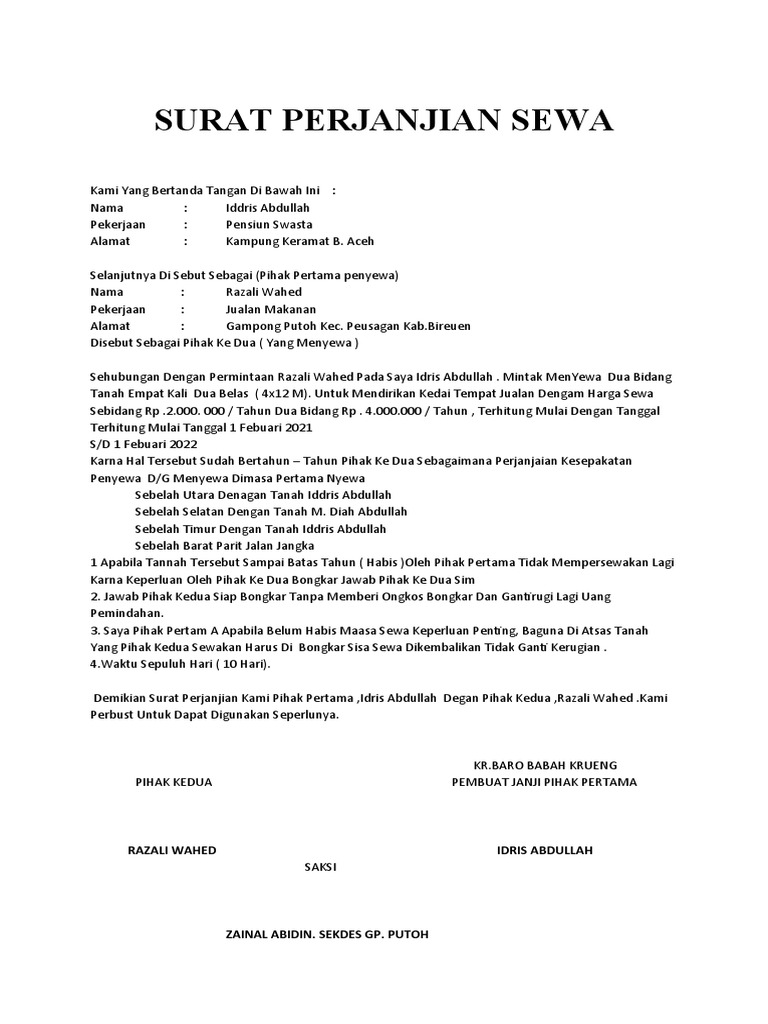 Surat Perjanjian Sewa | PDF