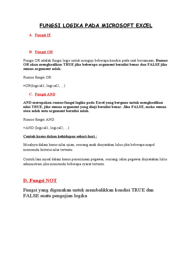 Fungsi Logika Pada Microsoft Excel | PDF