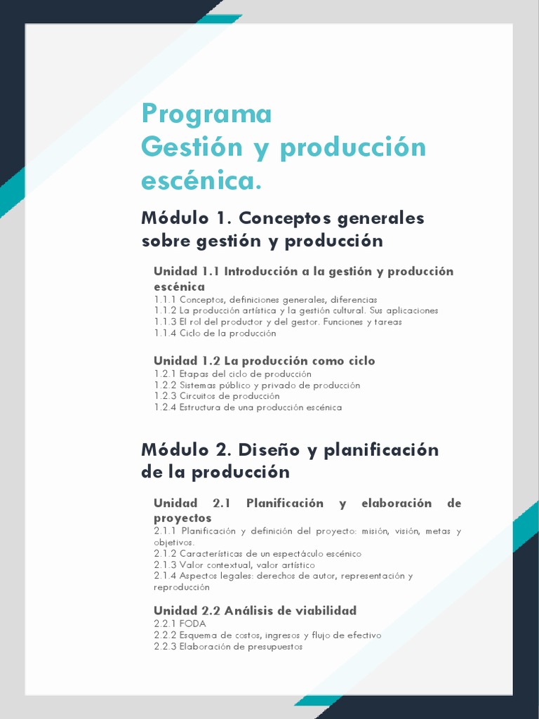 Programa - Gestión y Producción Escénica | PDF