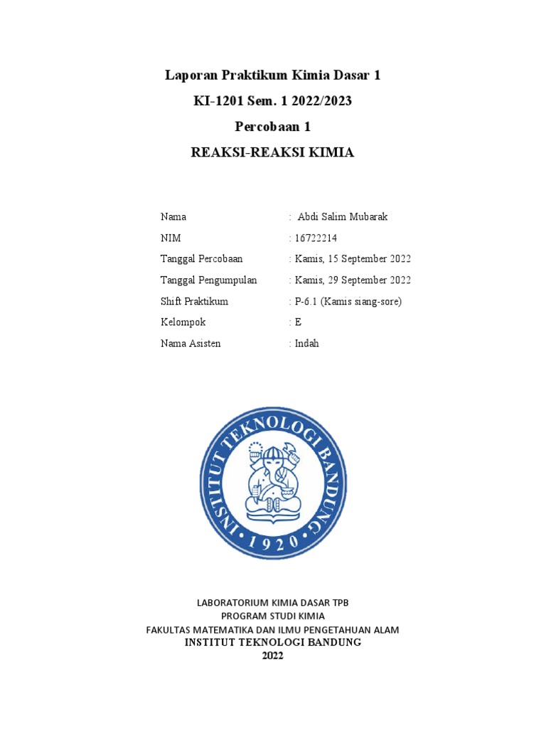 Laporan Praktikum Kimia Dasar Modul 1 | PDF