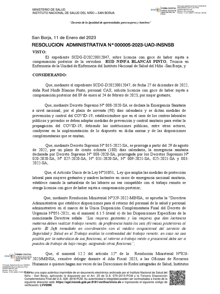 Ra #000005-2023-Uad-Insnsb PDF | PDF | Amamantamiento | Enfermería