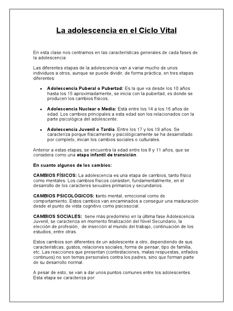La Adolescencia en El Ciclo Vital-1 | PDF | Adolescencia | Pubertad