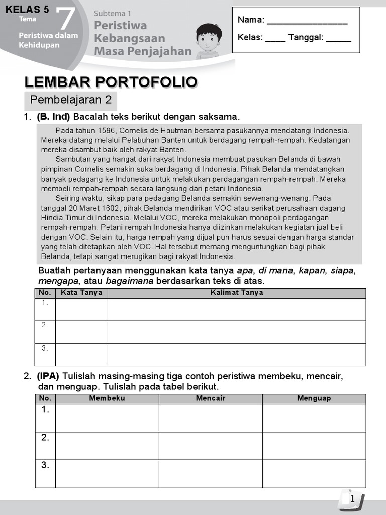 LEMBAR PORTOFOLIO BUPENA 5C Tema 7 Sub 1 | PDF