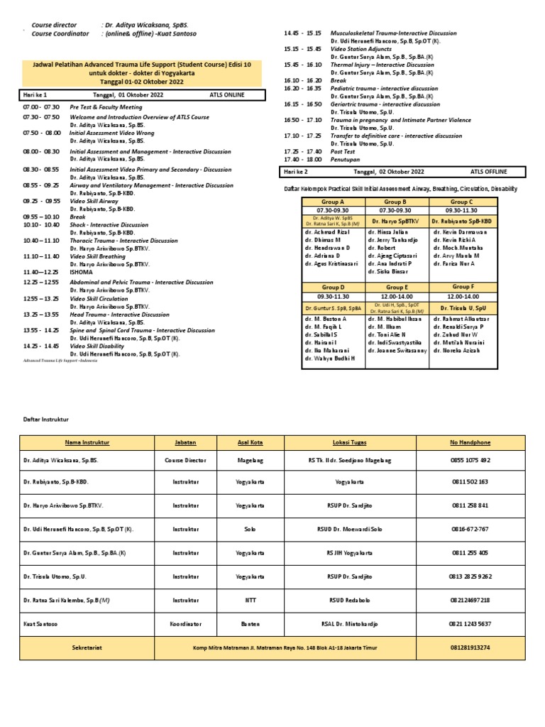 JADWAL ATLS Yogyakarta 1-2 Oktober 2022 | PDF | Emergency Medical ...