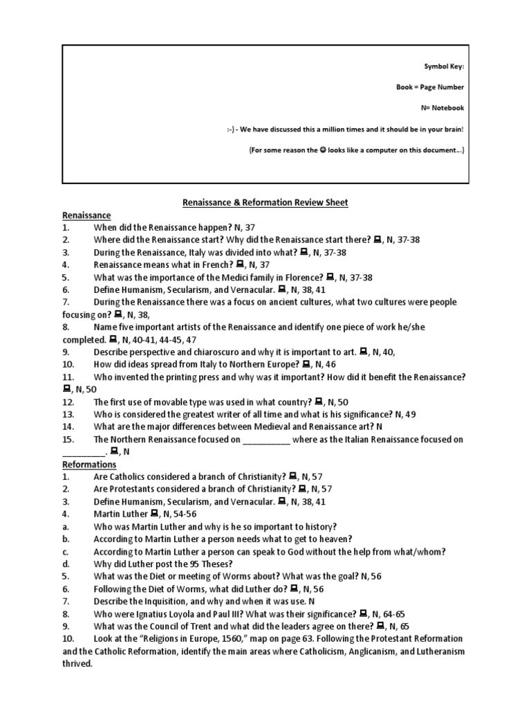 Renaissance & Reformation Study Guide | PDF | Renaissance | Martin Luther