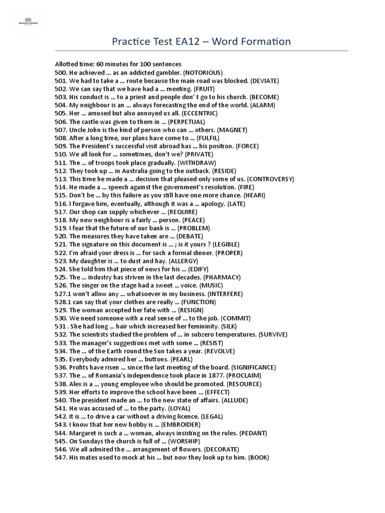 EA12 - Ôn WordForm | PDF
