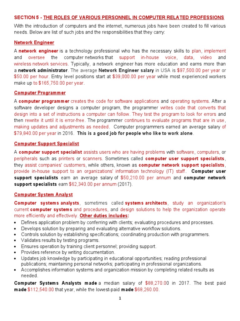 Key Roles in Computer Professions | PDF | Databases | World Wide Web