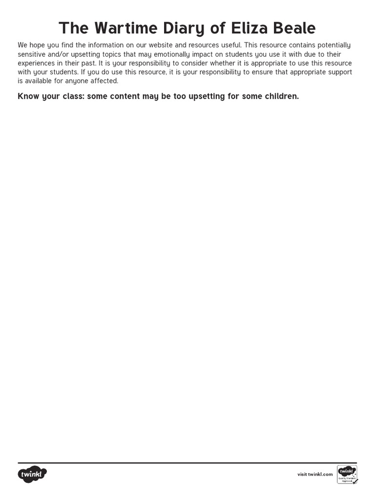 UKS2 The Wartime Diary of Eliza Beale Differentiated Reading ...