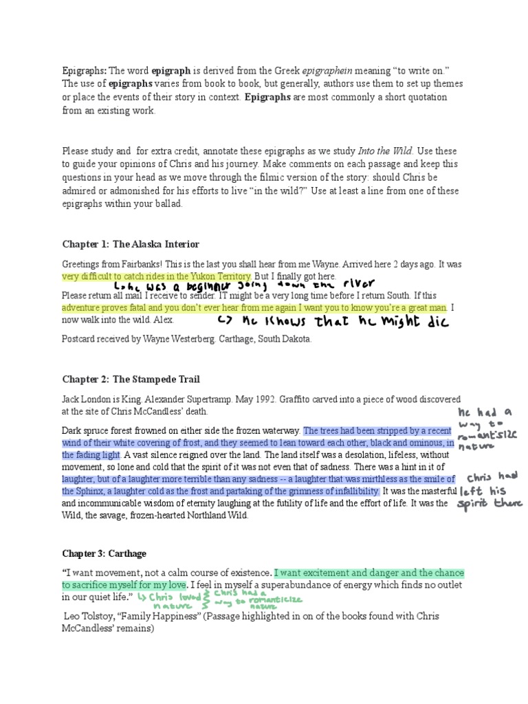 Into The Wild Epigraph Assignment Revised | PDF