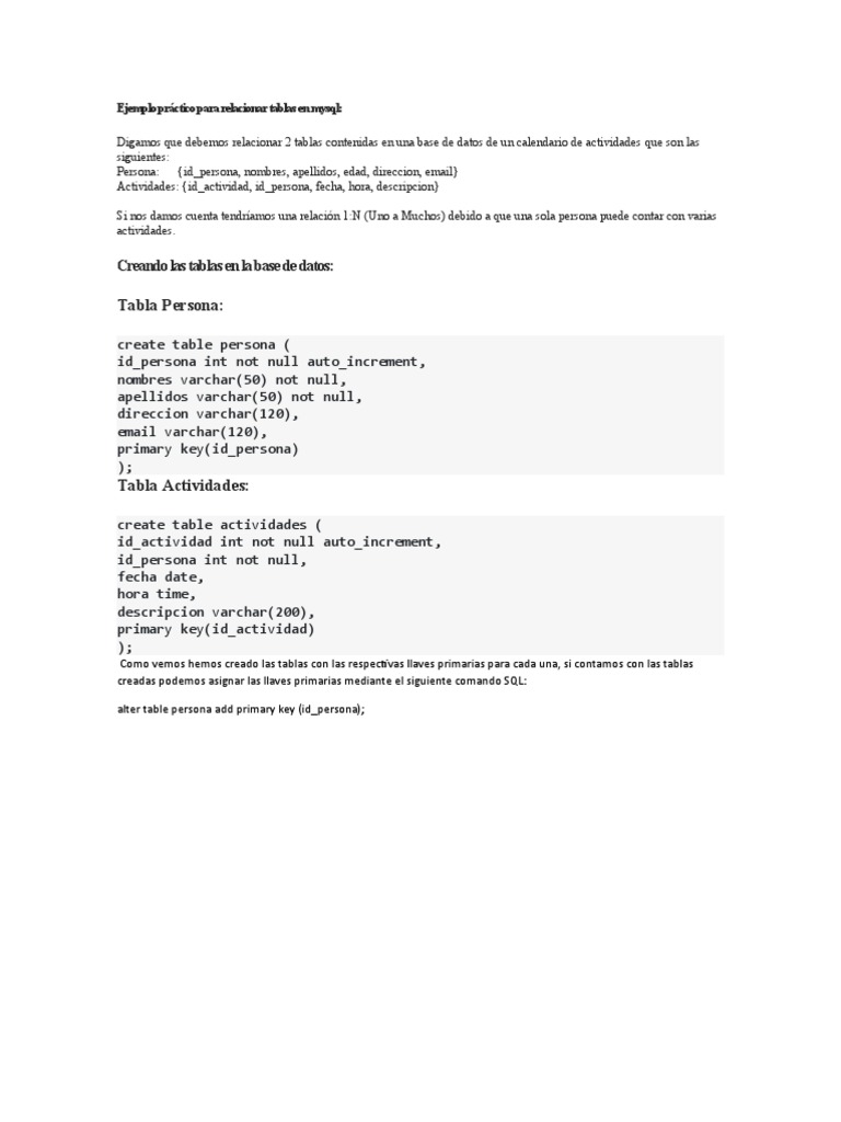 Ejemplo Práctico para Relacionar Tablas en Mysql | PDF | Informática