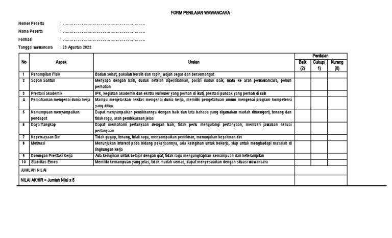 Form Penilaian Wawancara | PDF