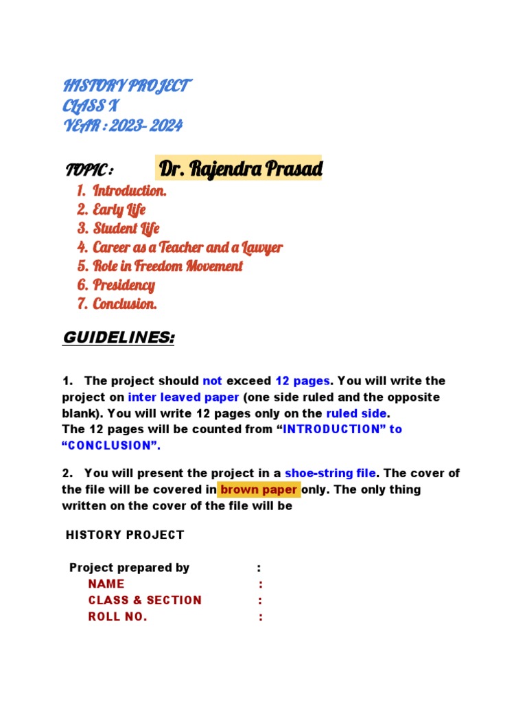 STD - 10 History Project Icse 2023-24 | PDF