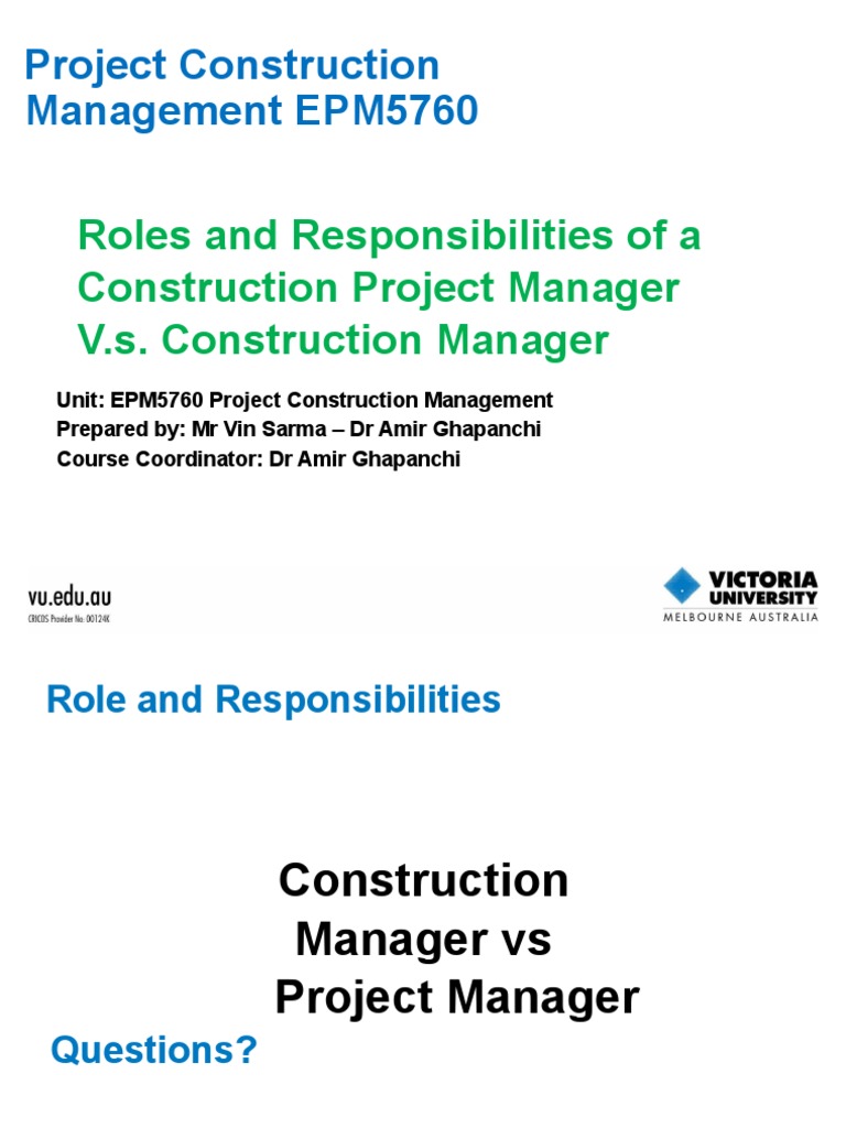 1B - Roles and Responsibilities of A Construction Project Manager PDF ...