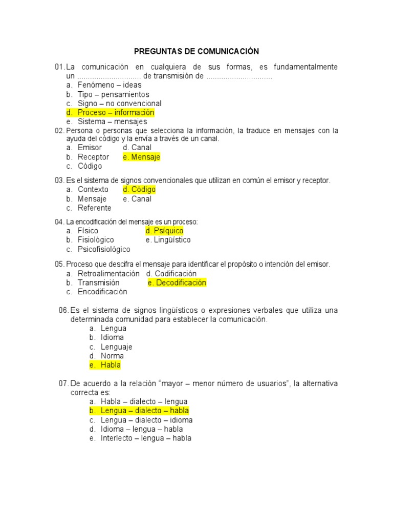 Preguntas de Comunicación - Segundoe Examen | PDF | Comunicación | Ciencia cognitiva