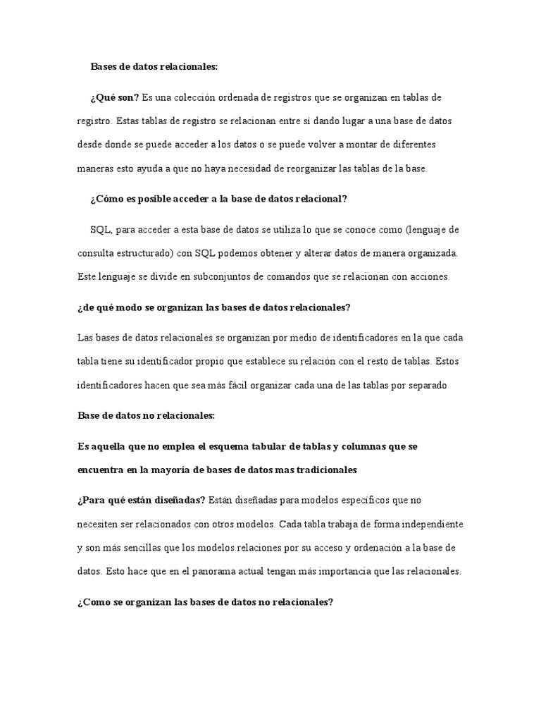 Bases de Datos Relacionales y No Relacionales | PDF