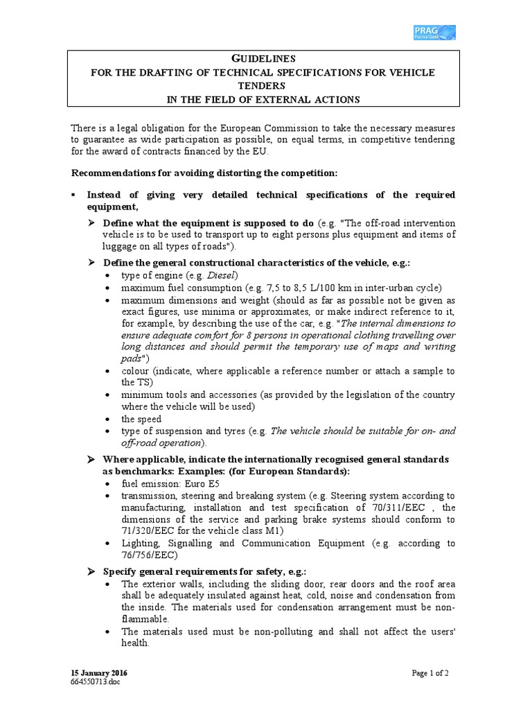 Vehicle Tender Specification Guidelines | PDF | Vehicles | Car