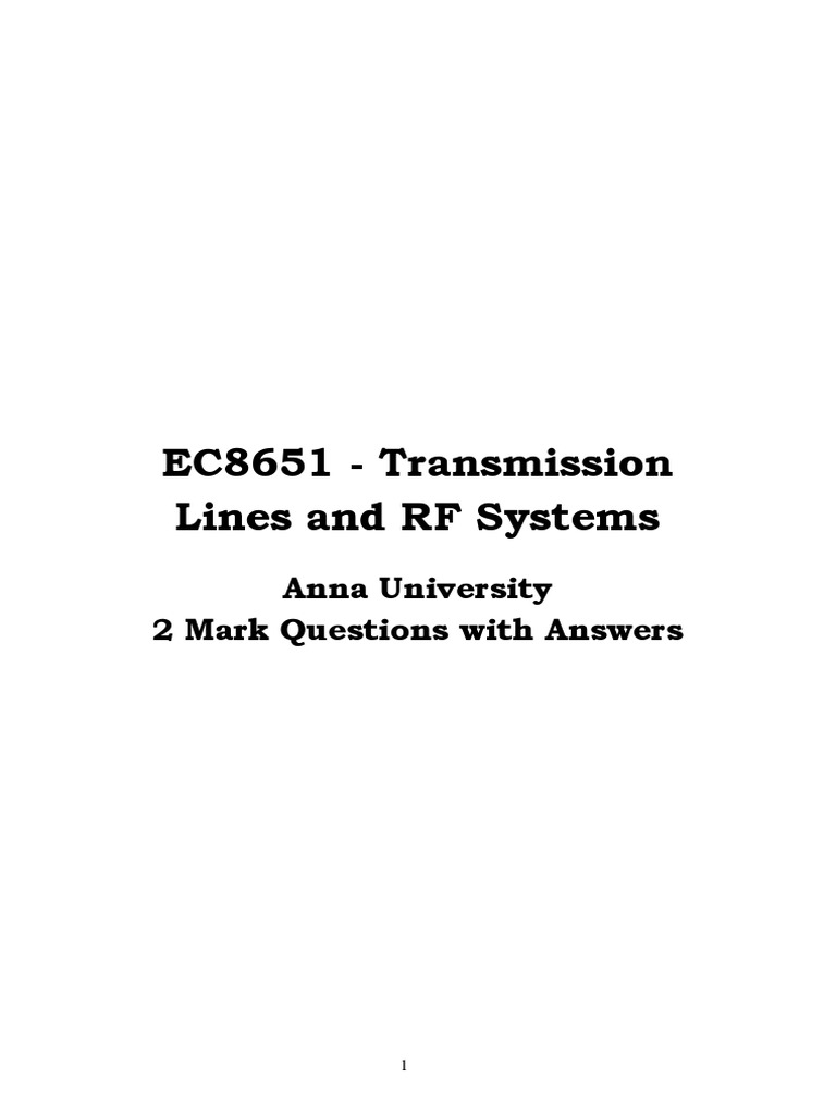 TLRF-AU 2 Marks | PDF | Transmission Line | Waveguide