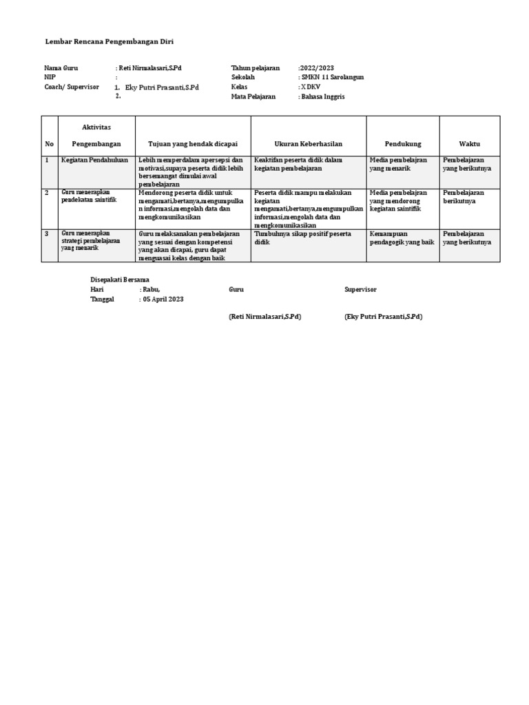 4 - Lembar Rencana Pengembangan Diri | PDF