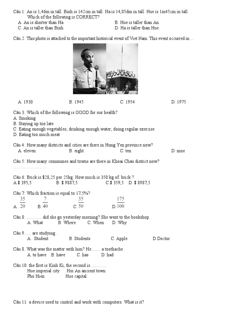 Vietnamese Quiz Questions and Answers | PDF | Foreign Language Studies