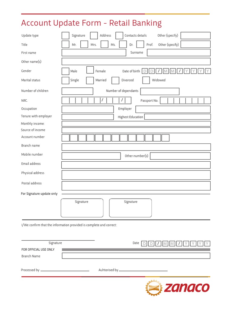 Updating Customer Details: A Retail Banking Account Form for Name ...