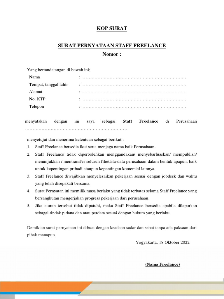Surat Pernyataan Freelance | PDF
