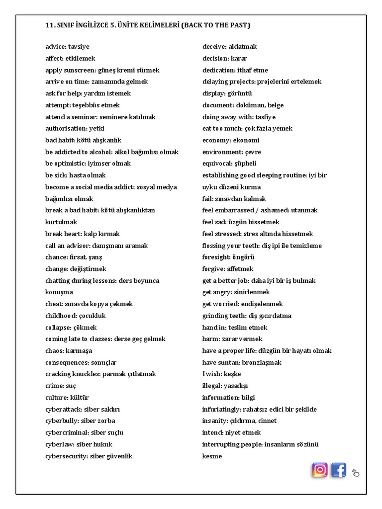 Sinif Ingilizce 5. Unite Kelimeleri by Ingilizceciyiz | PDF