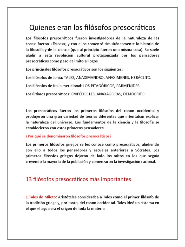A.3 Los Filósofos Presocráticos | PDF | Filosofía griega antigua | Metafilosofía
