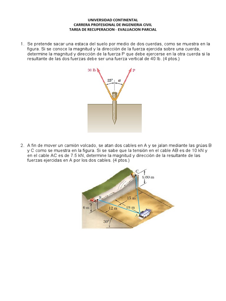 TAREA DE RECUPERACION PARCIAL - MECANICA VECTORIAL - ESTATICA | PDF