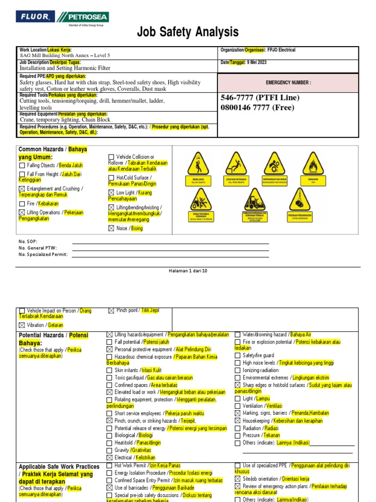 JSA Setting Harmonic Filter LV5 | PDF | Personal Protective Equipment | Safety