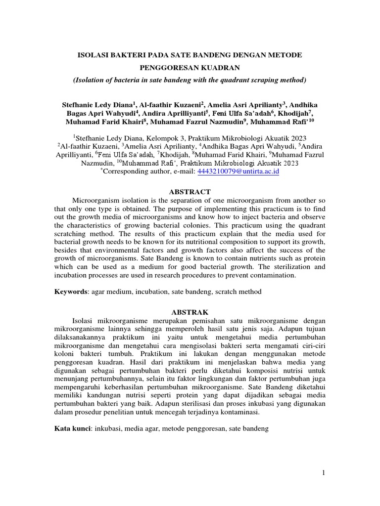 Isolasi Bakteri Pada Sate Bandeng Dengan Metode Penggoresan Kuadran ...