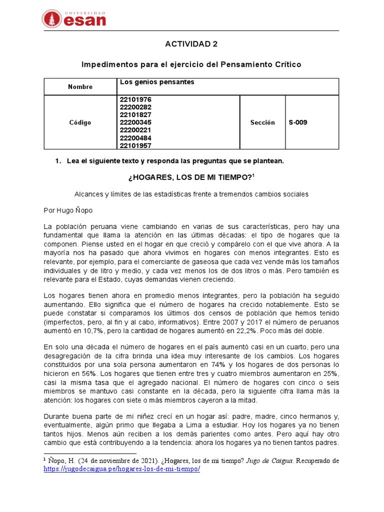 Actividad 2 Impedimentos | PDF | Pensamiento crítico | Pensamiento