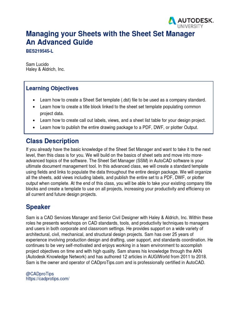 BES219585-L Class Handout BES219585L Managing Your Sheets With The ...